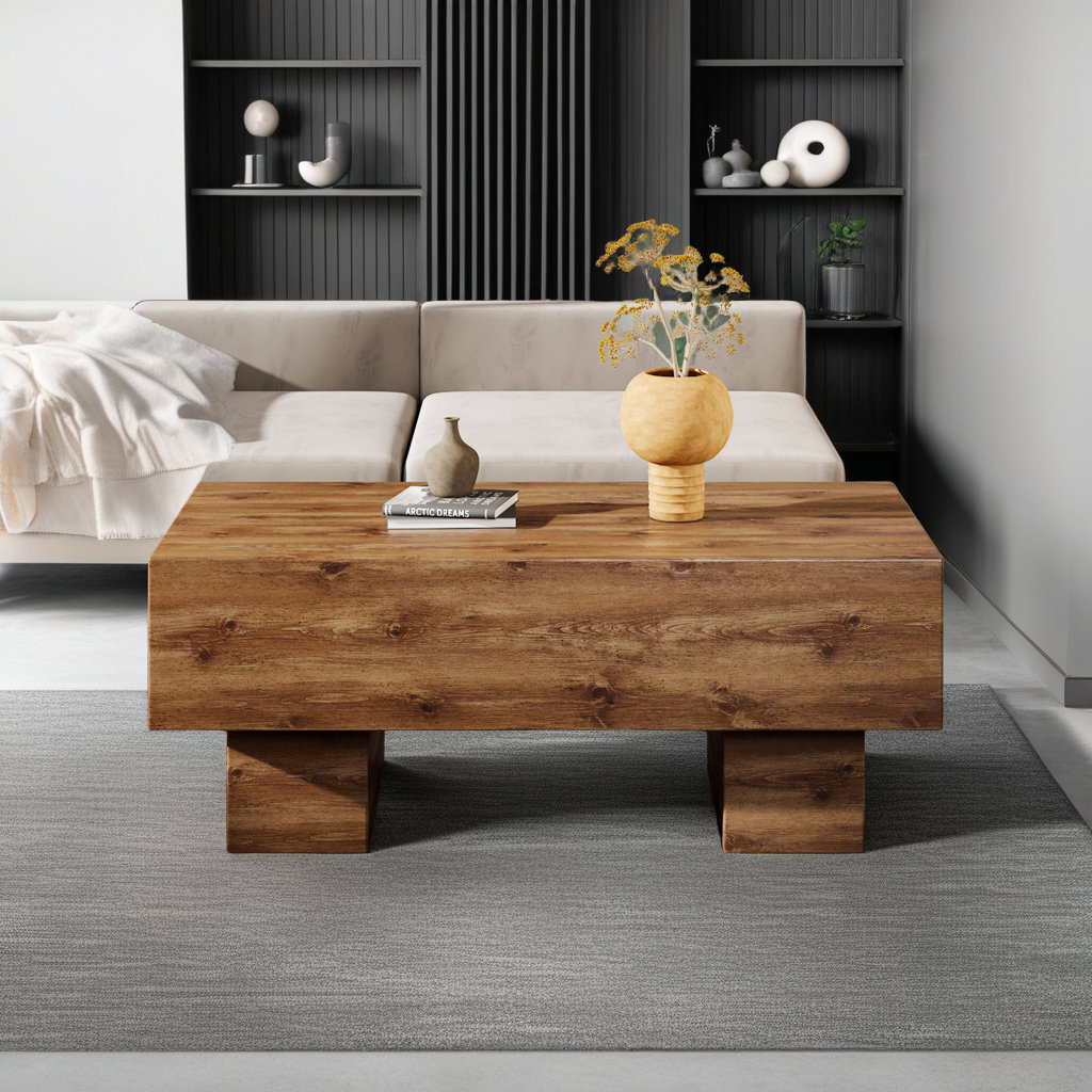 Latitude Run® 43.3" Modern Wood-Tone Coffee Table – Sleek Rectangular Design with MDF ...